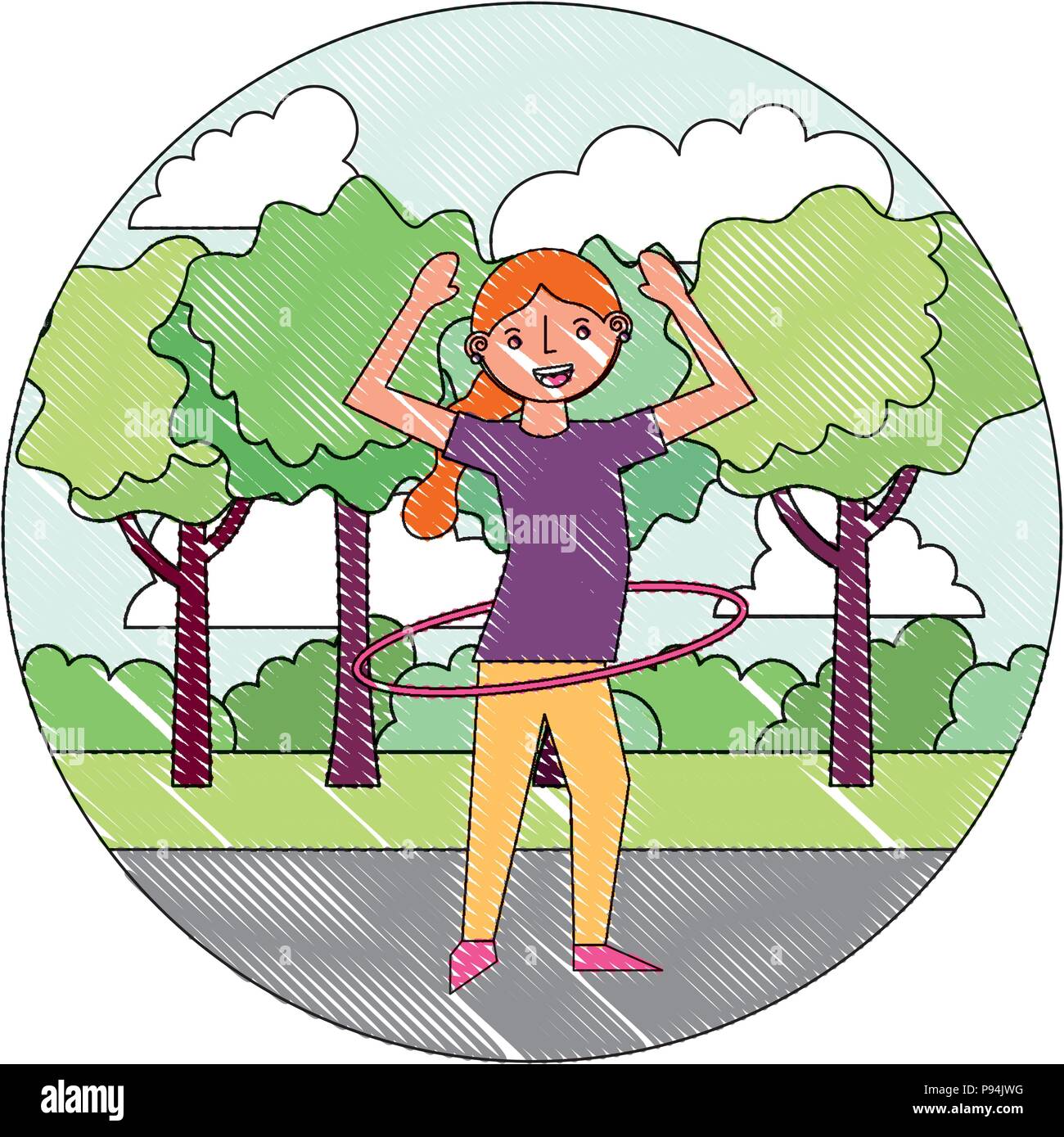 woman cartoon practicing exercise in the park vector illustration ...