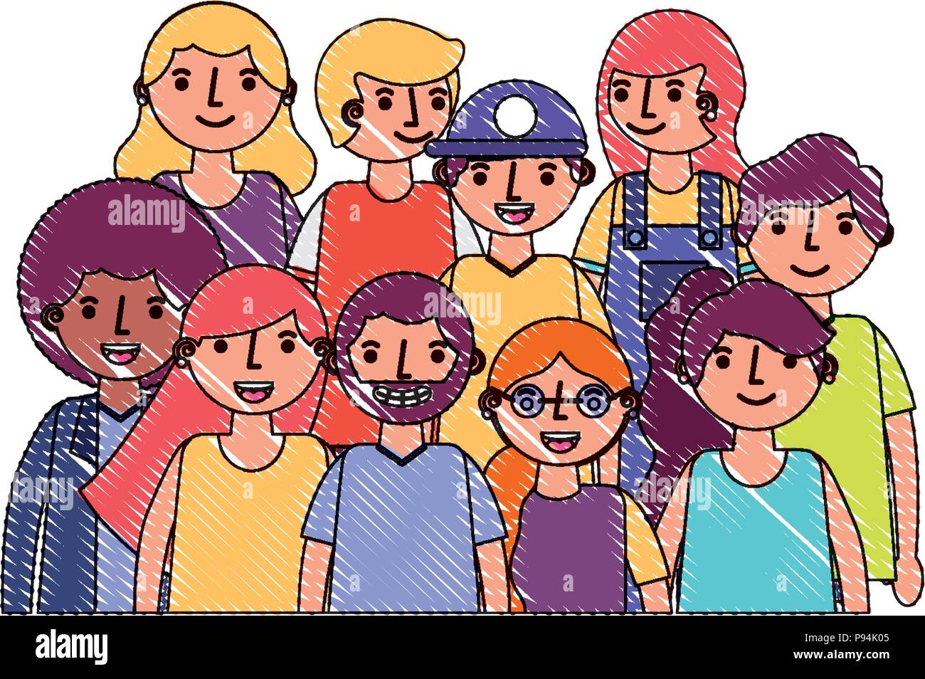 group people community characters diversity vector illustration drawing ...