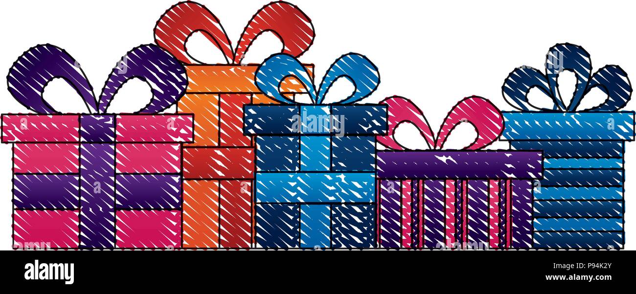 collection wrapped gift boxes birthday vector illustration drawing ...