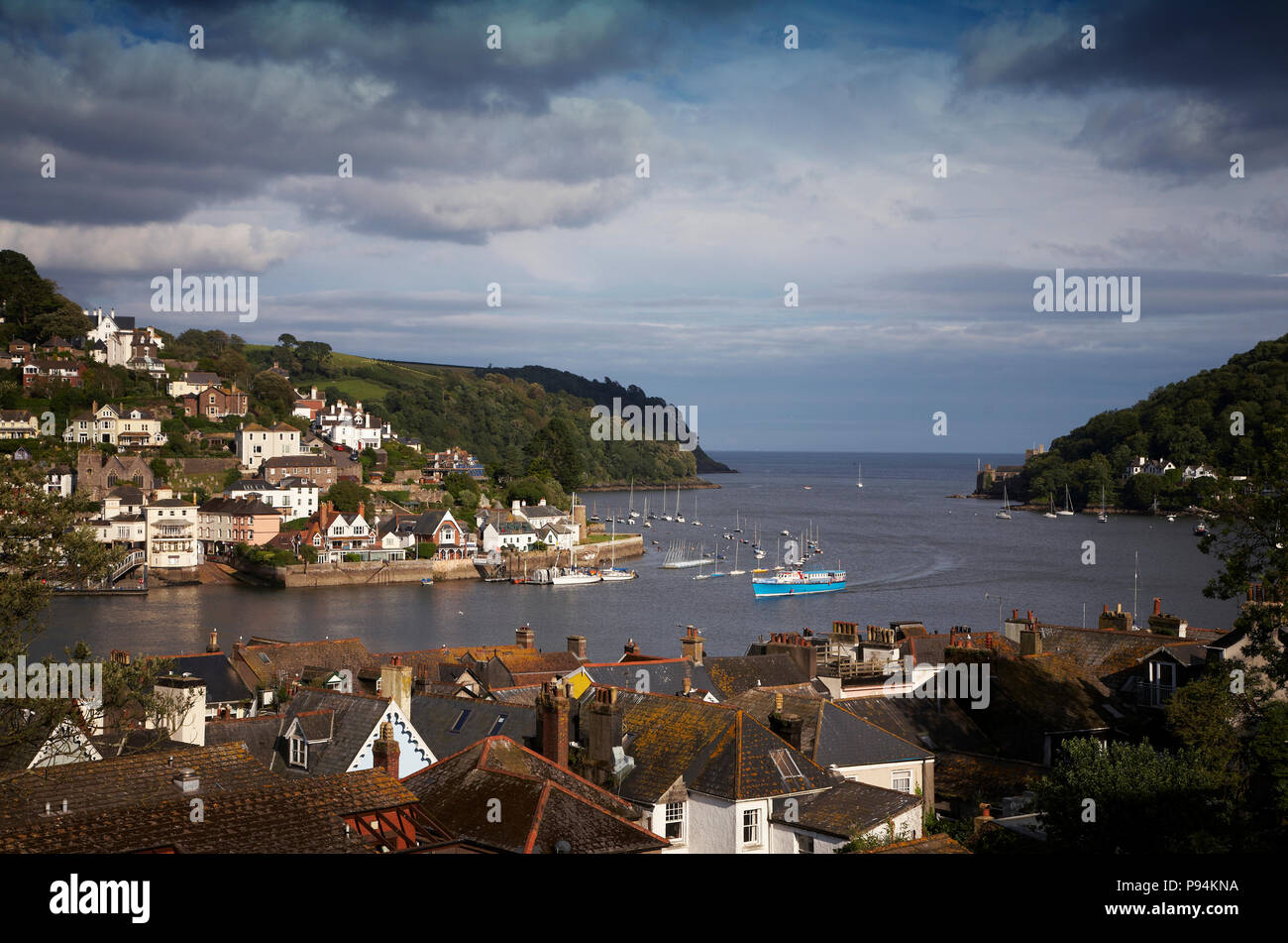 A beautiful summers day view of the River Dart out to sea in the ...