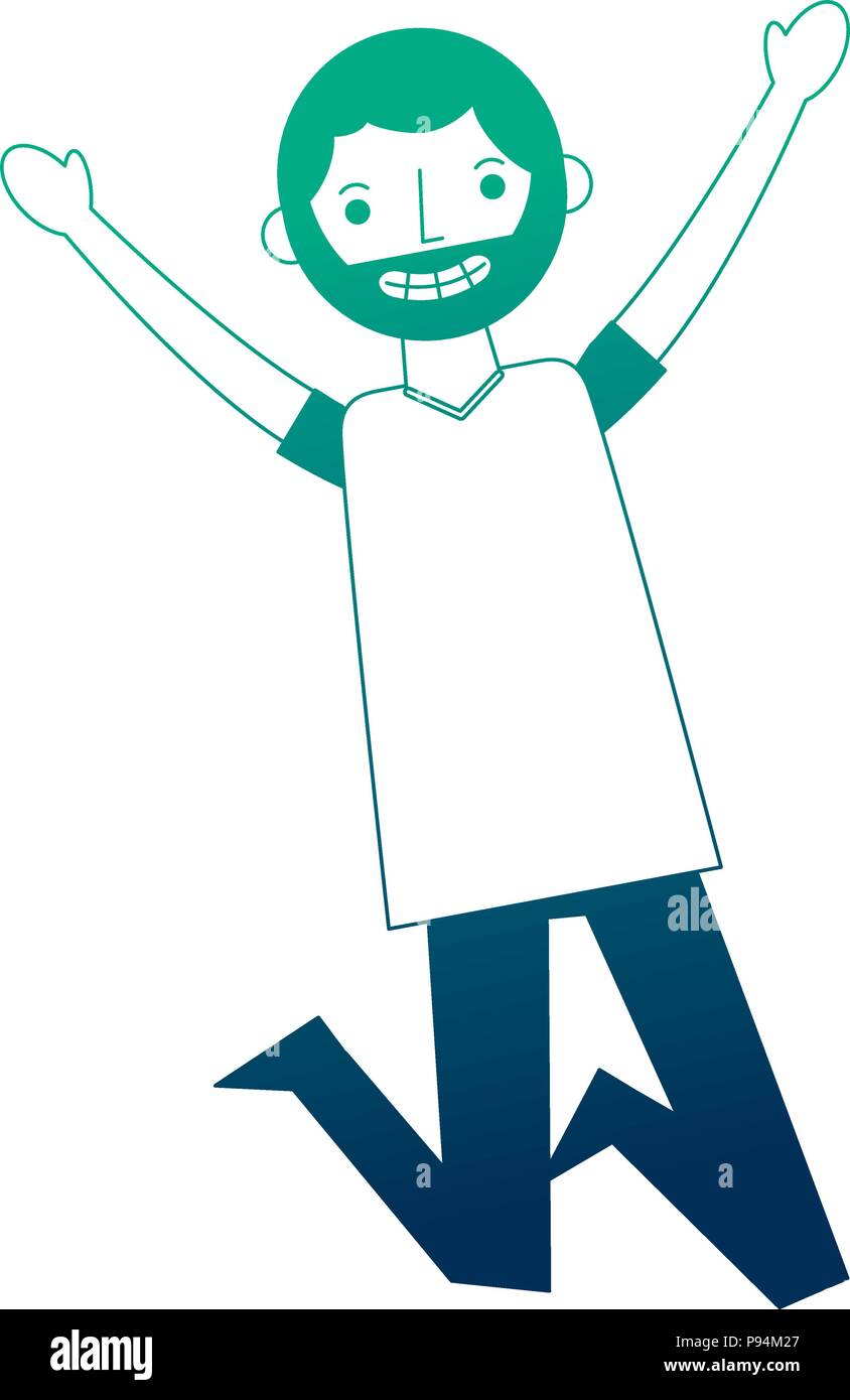 man character raised arms celebrating vector illustration neon design ...