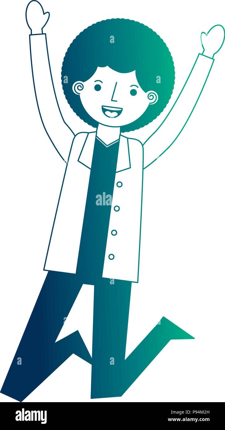 man character raised arms celebrating vector illustration neon design ...