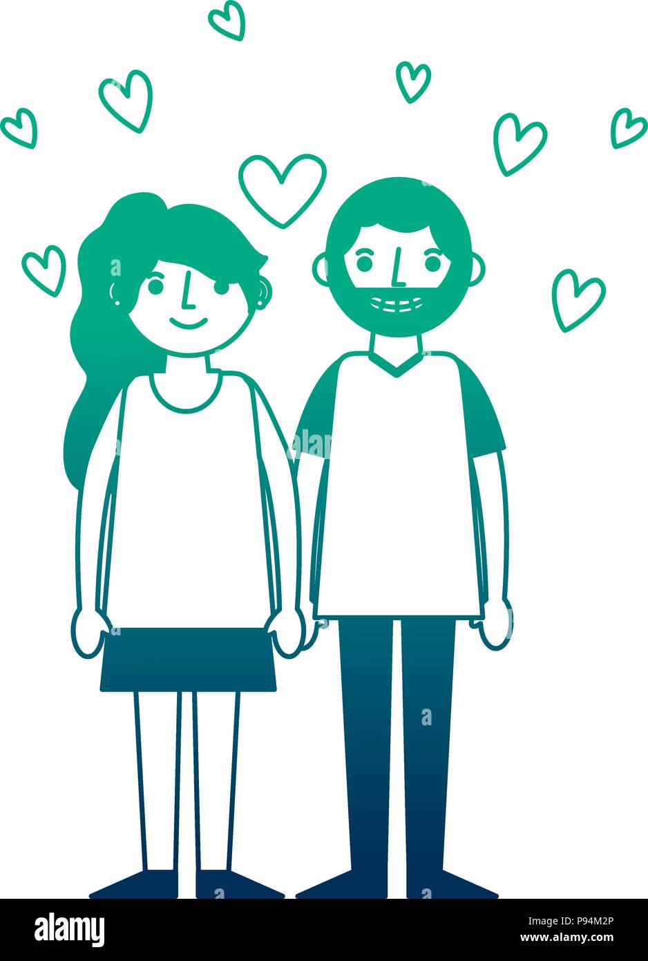couple romantic holding hands and hearts love vector illustration neon ...