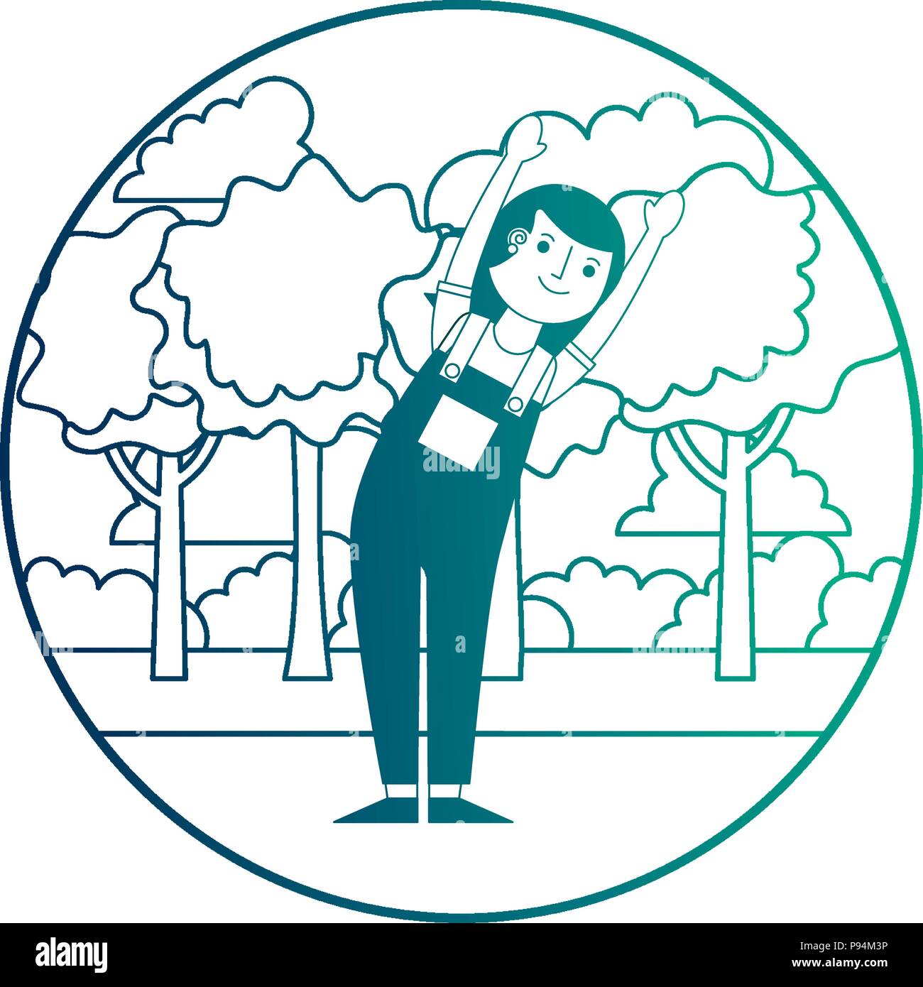 woman cartoon raised arms character in the park vector illustration ...