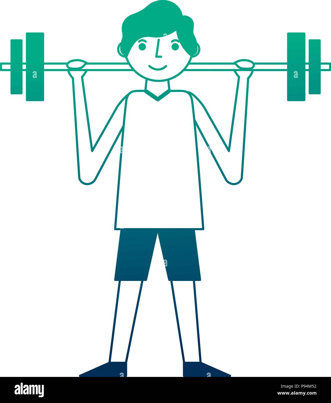 young man fitness activity lifting barbell vector illustration neon ...