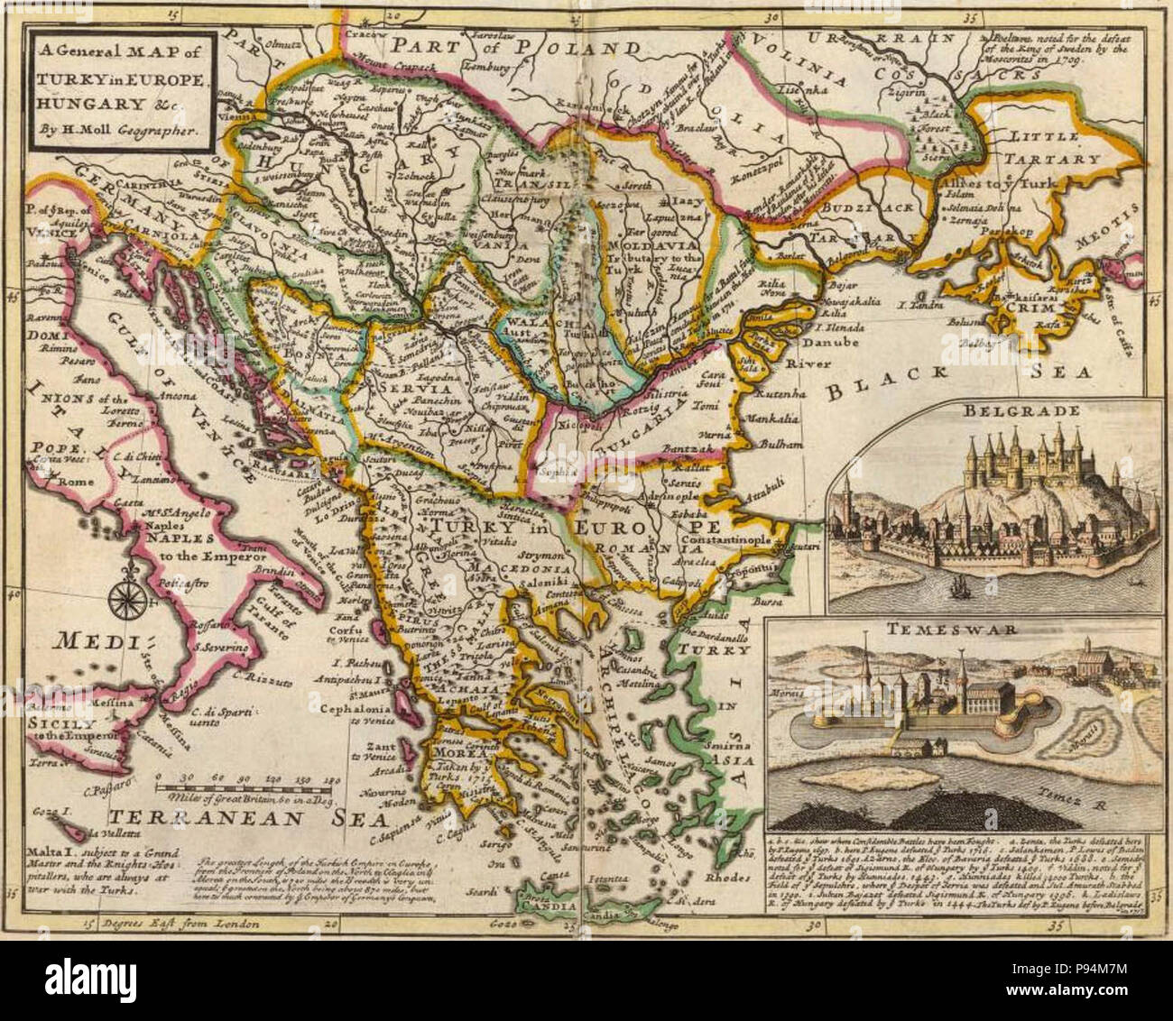 A general map of Turkey in Europe, Hungary, 1736 Stock Photo - Alamy