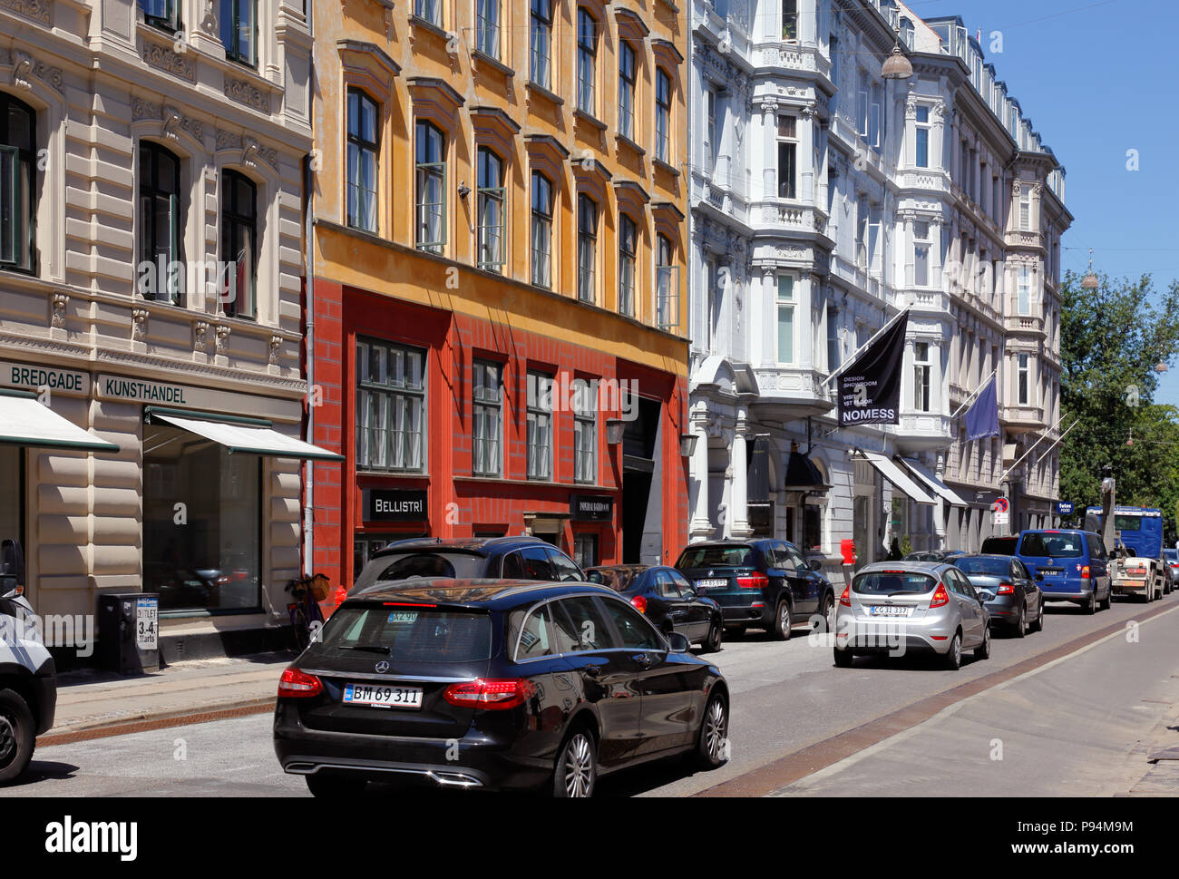 Copenhagen, Denmark - June 27, 2018: View of buildings at the street ...
