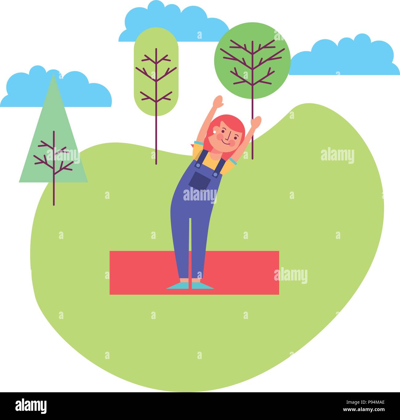 woman athlete working out in the landscape vector illustration design ...