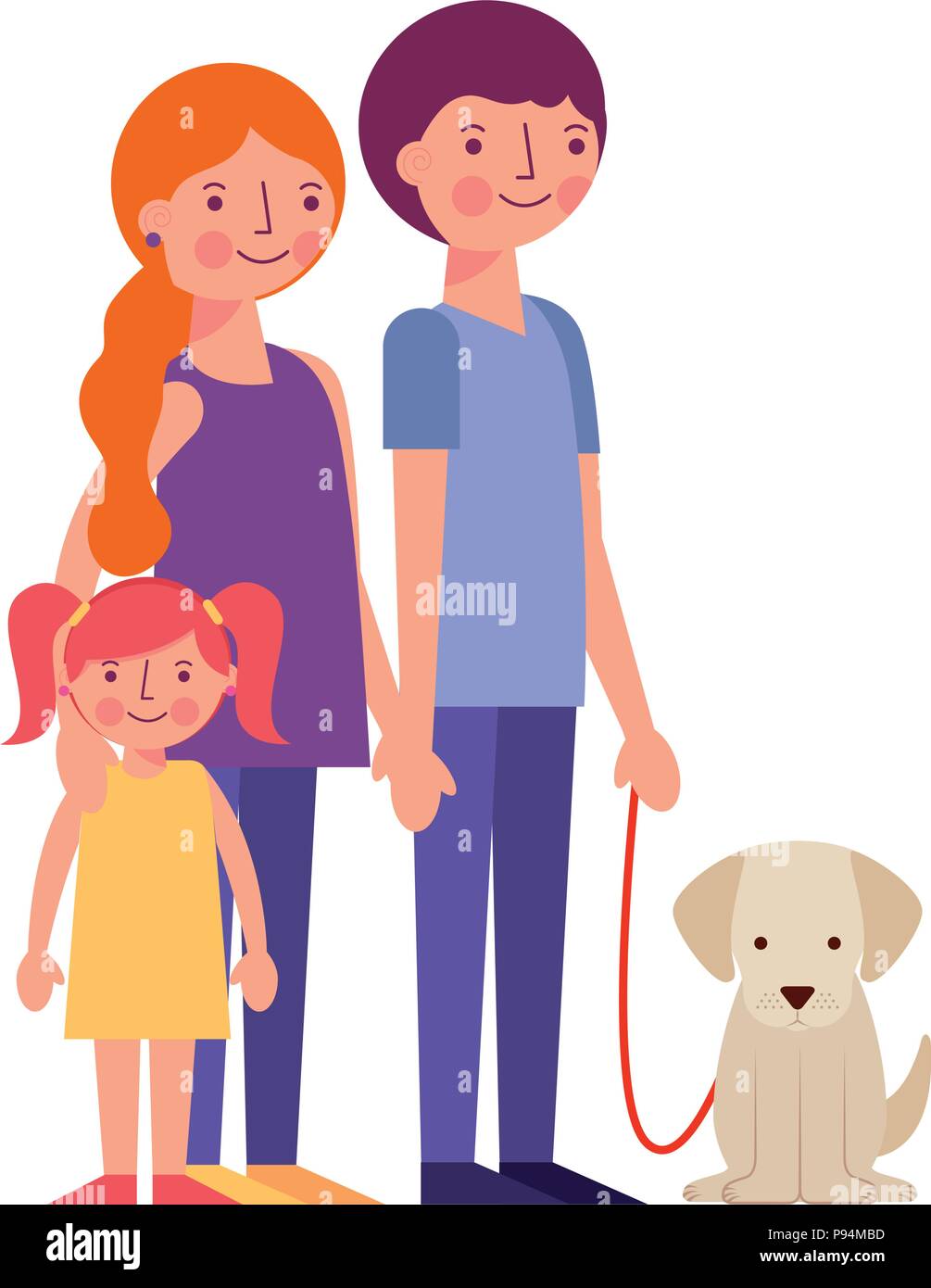 happy family with dog mascot avatars characters vector illustration ...
