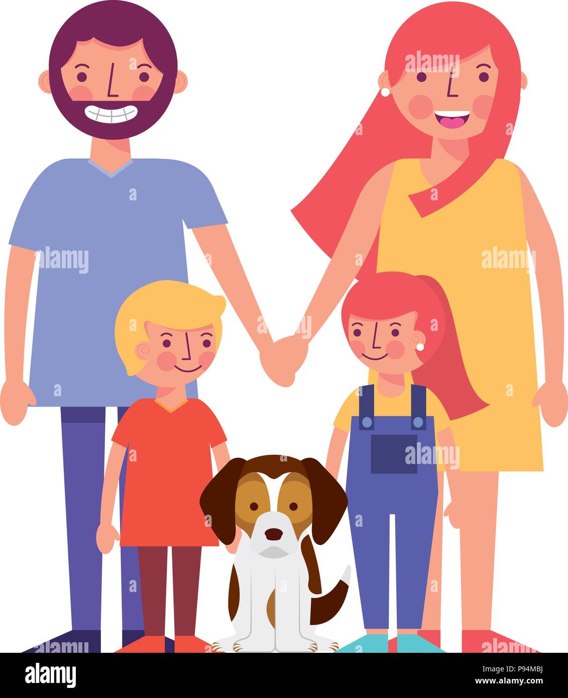 happy family with dog mascot avatars characters vector illustration ...