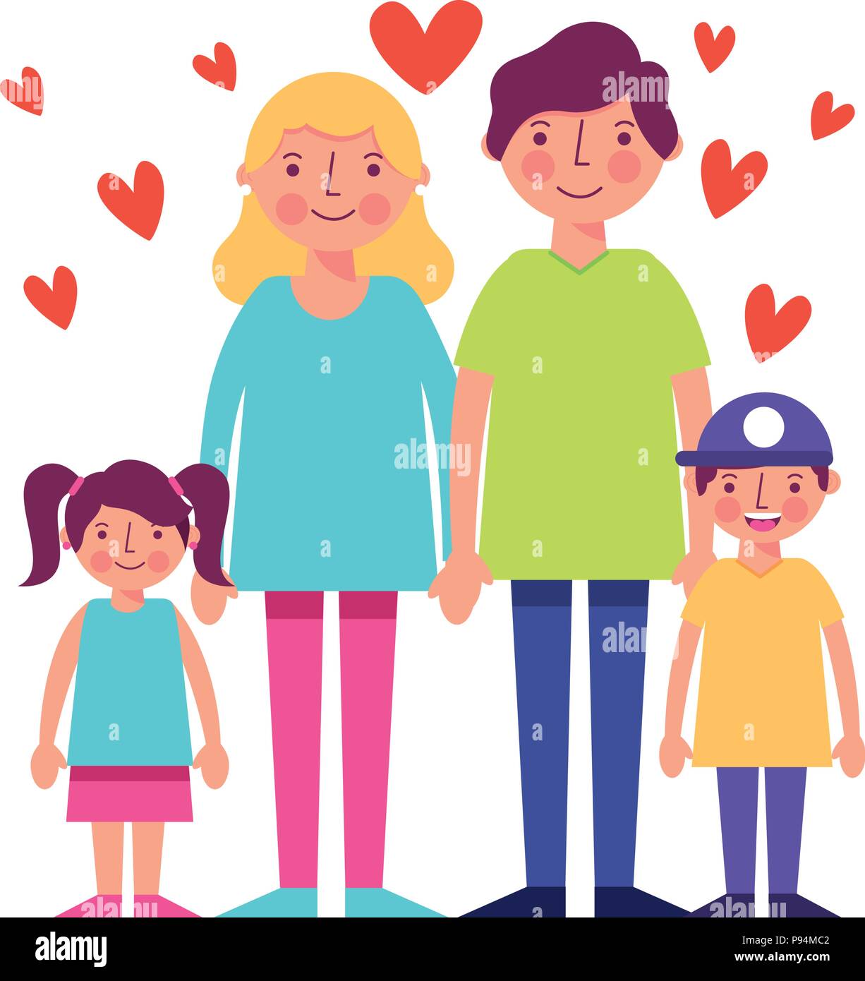 happy family with heart avatars characters vector illustration design ...