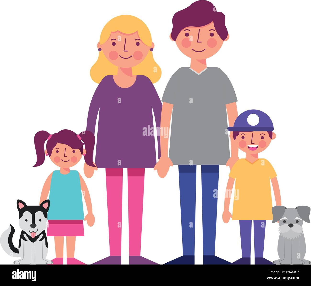 happy family with dogs mascots avatars characters vector illustration ...