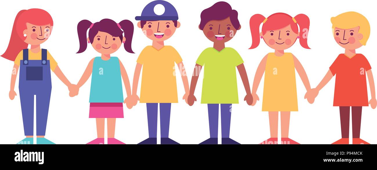 group of kids friends characters vector illustration design Stock ...