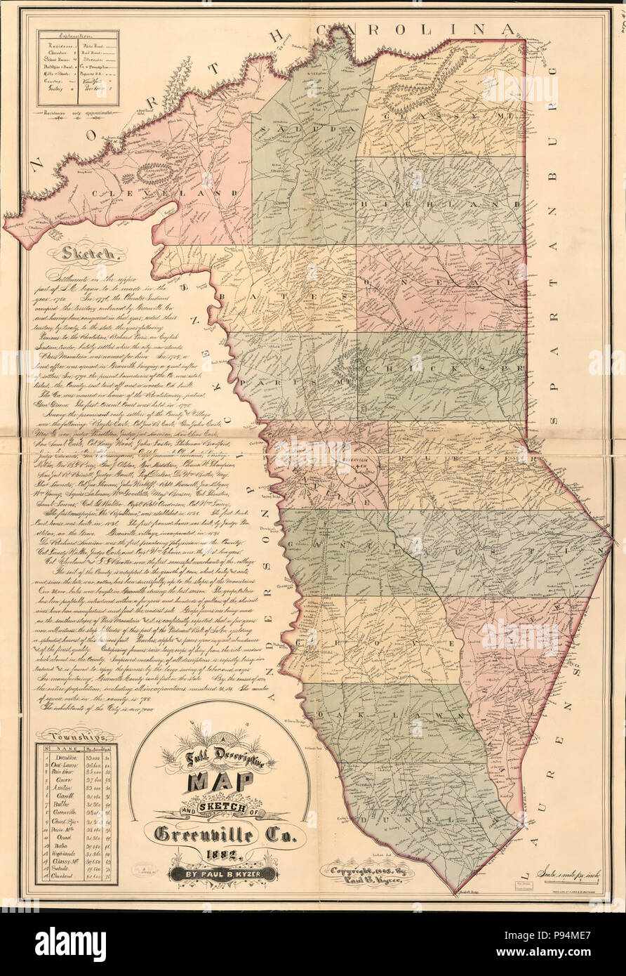 A full descriptive map and sketch of Greenville Co Stock Photo - Alamy