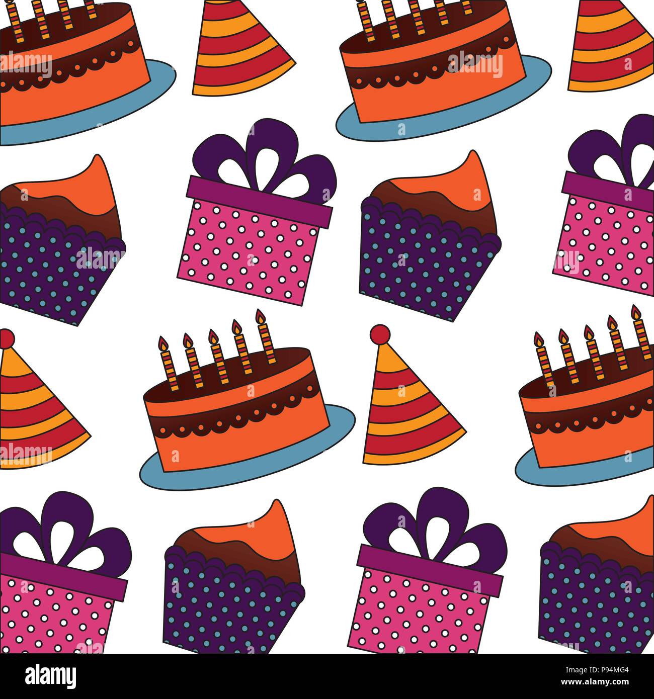 birthday cake cupcake party hat gift pattern vector illustration Stock ...