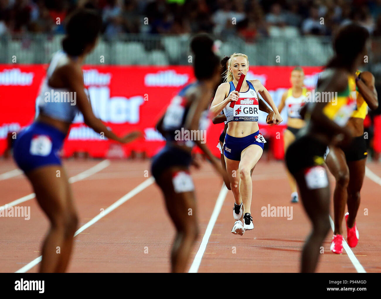 Great Britain's Women competing in the 4 x 400m relay during day one of ...