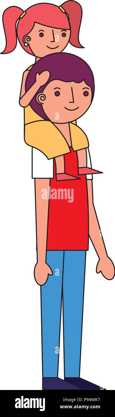 man carrying her daughter in shoulders vector illustration Stock Vector ...