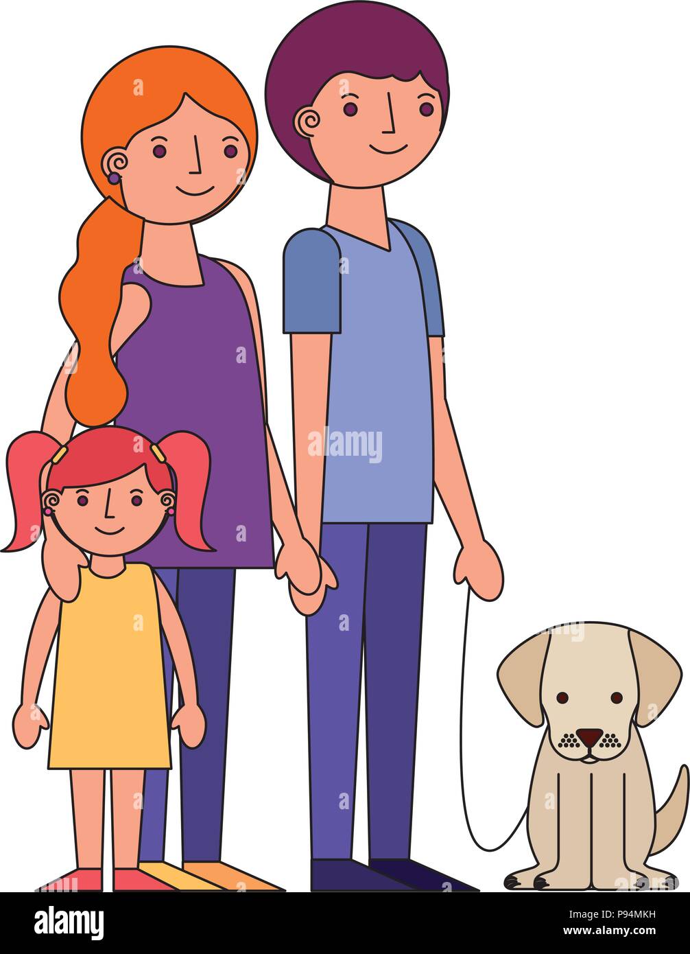 family parents mom dad and daughter with dog pet vector illustration ...