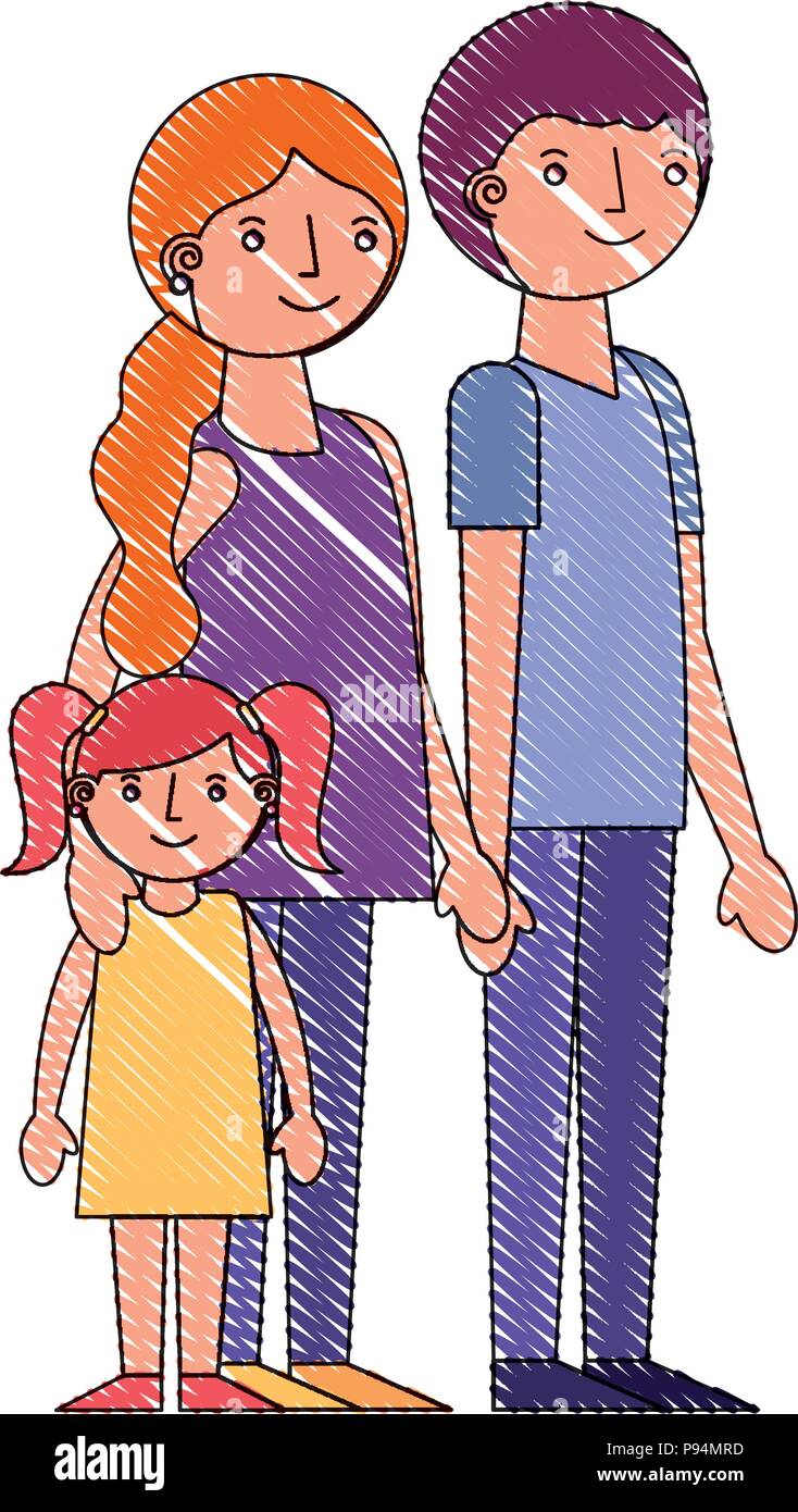 family parents with her little daughter vector illustration drawing ...