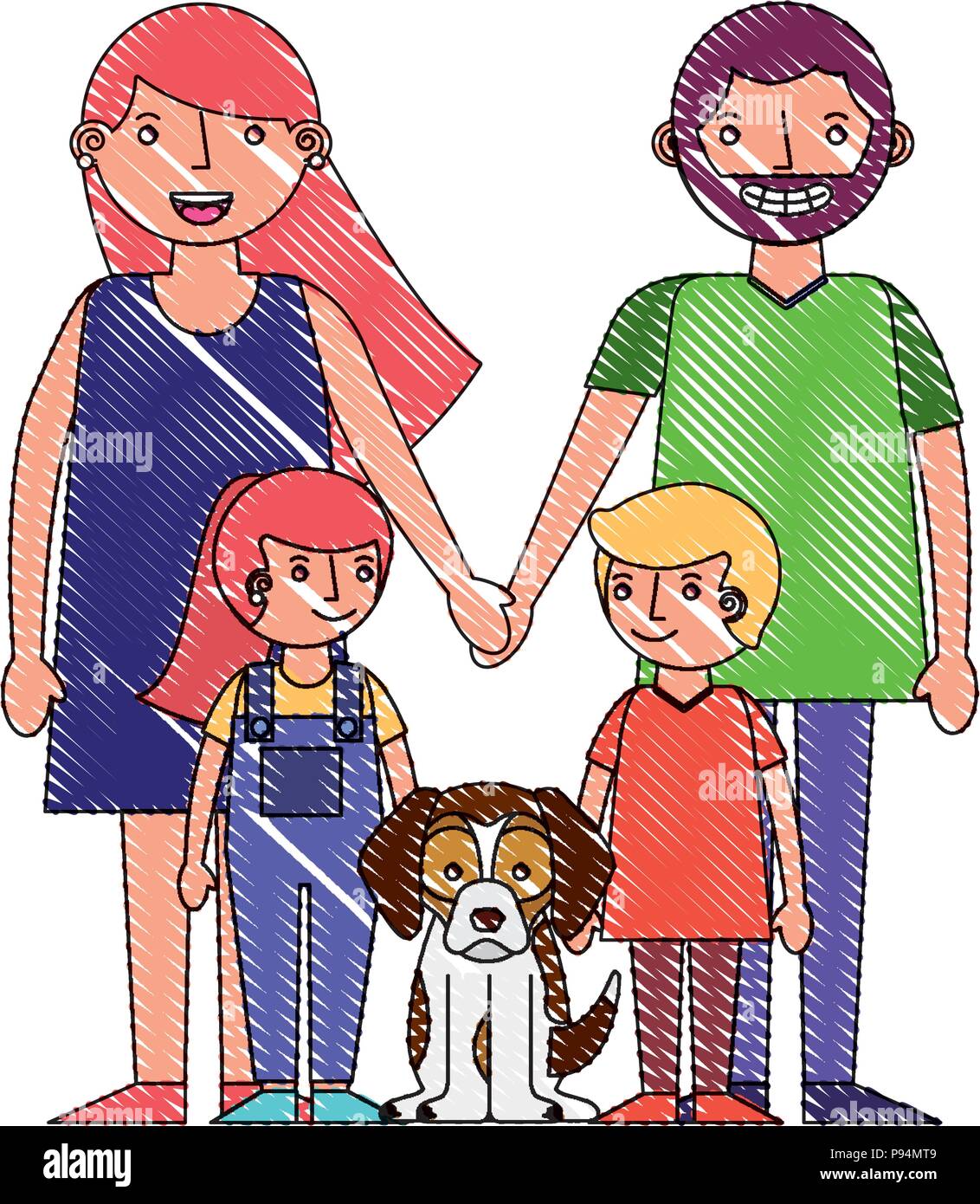 happy family mom dad son daughter and dog mascot vector illustration ...
