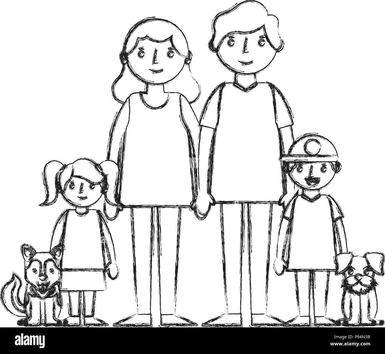 happy family with dogs mascots avatars characters Stock Vector Image ...
