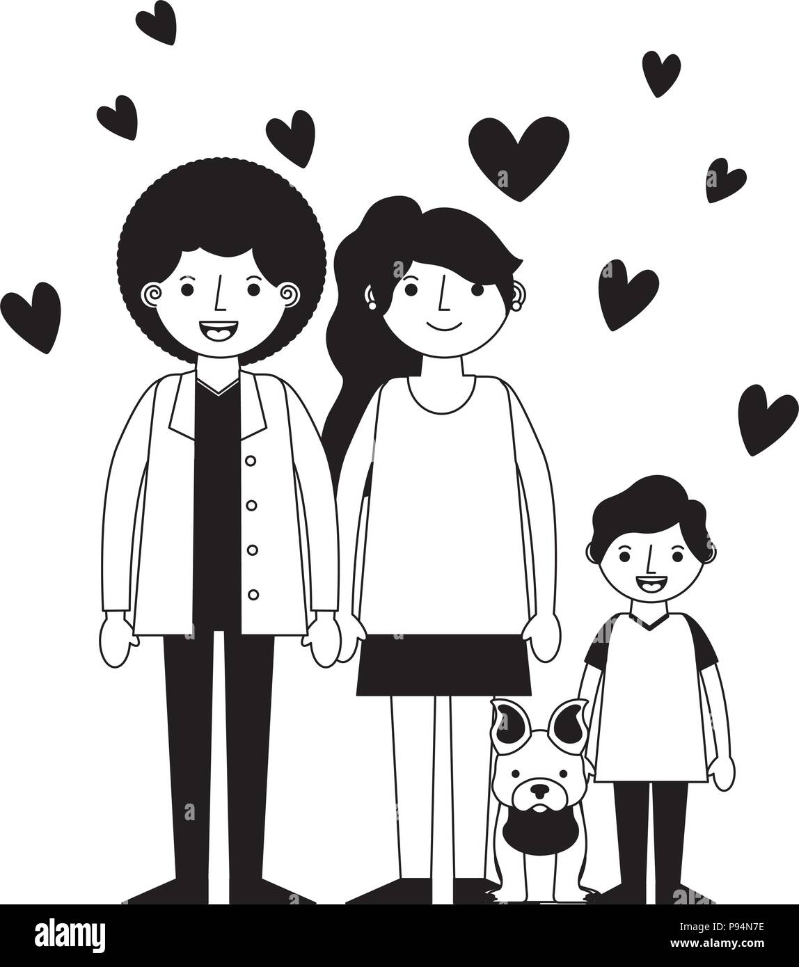 happy family with dog mascot and hearts icon Stock Vector Image & Art ...