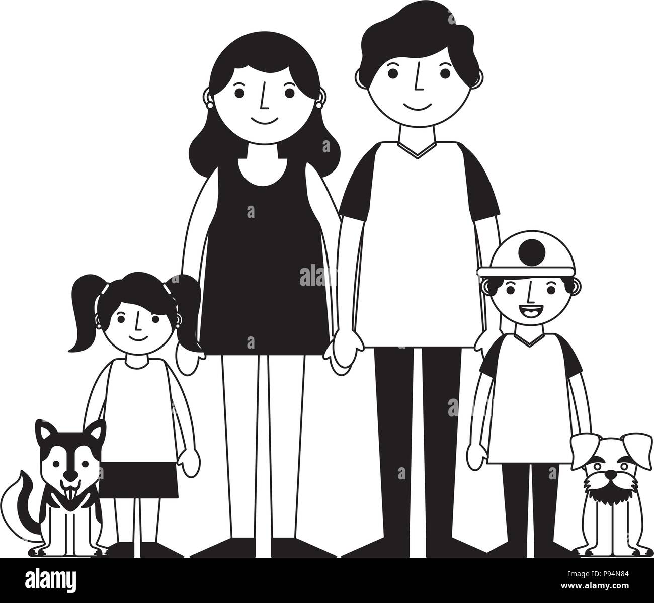 happy family with dogs mascots avatars characters Stock Vector Image ...