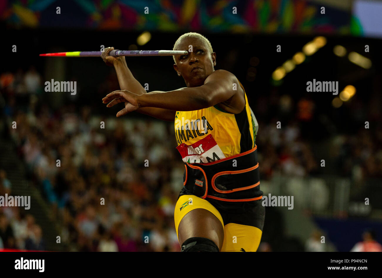 Kateema Riettie of Jamaica in the Women's Javelin during day one of the ...