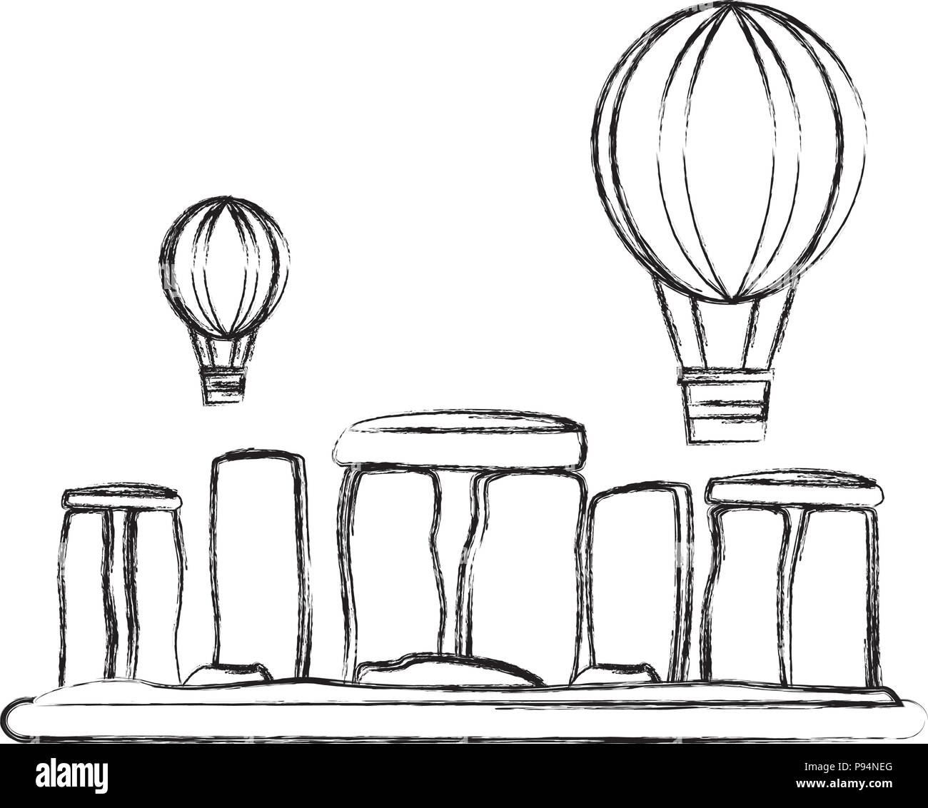 stonehenge landmark monument england hot air balloons Stock Vector ...