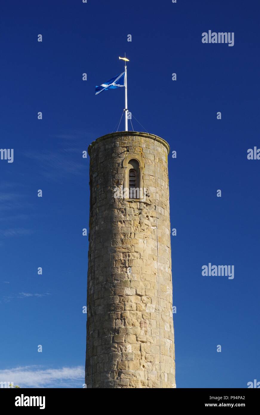 Abernethy 11th Century Round Tower St Andrews Saltire Flag against a ...