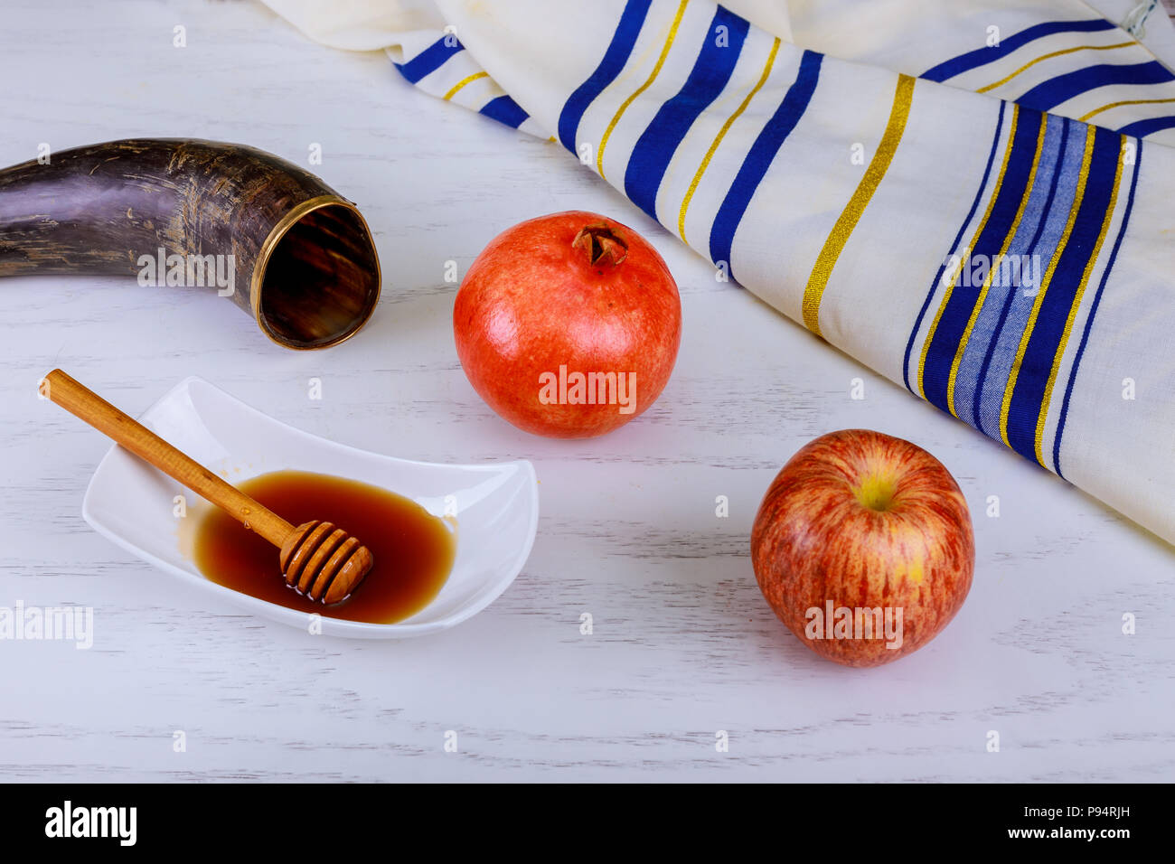 Honey, apple and pomegranate for traditional holiday symbols rosh ...