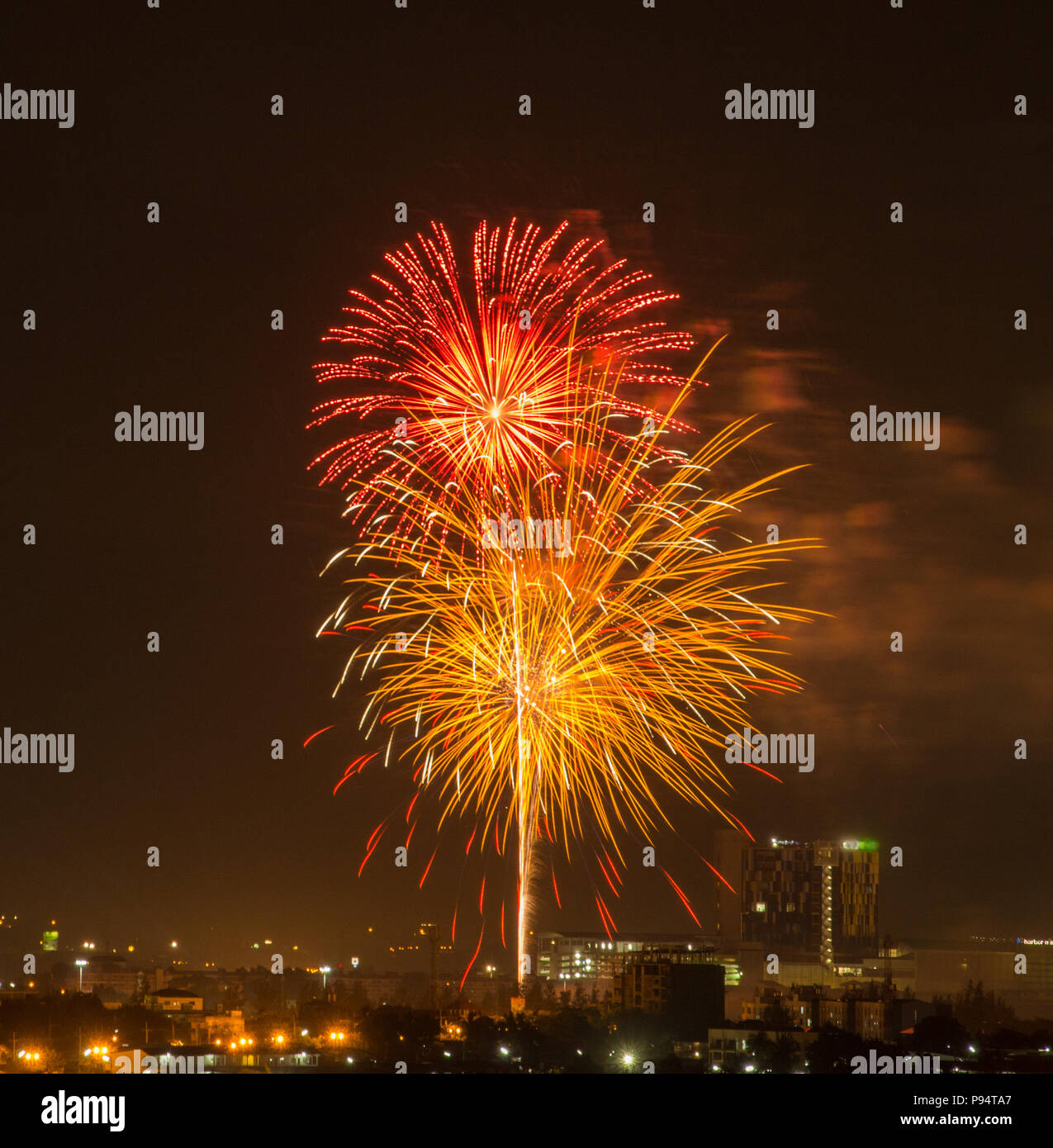 Colorful fireworks explosion in the dark sky Stock Photo - Alamy