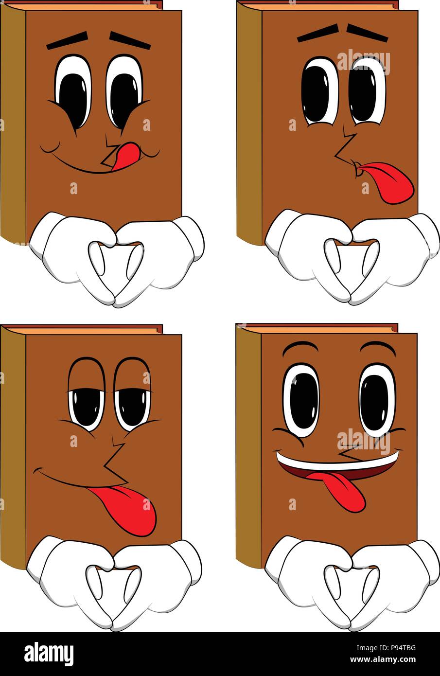 Books with heart shape hand gesture. Cartoon book collection with happy ...