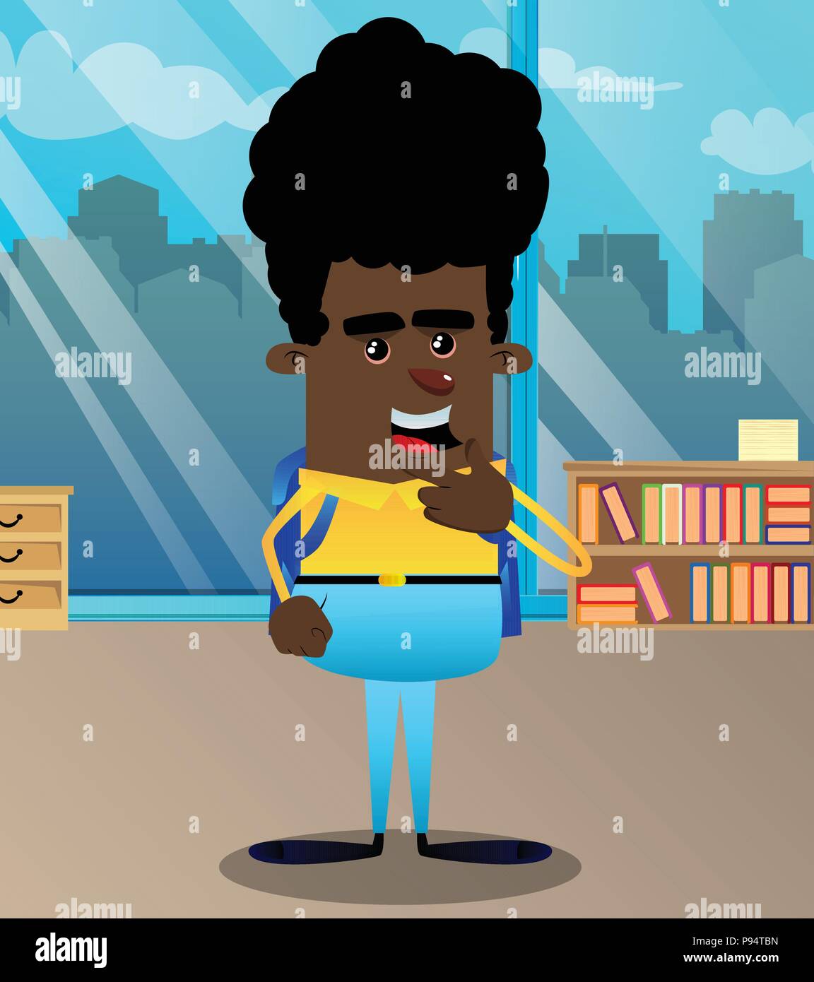 Schoolboy thinking or pointing to his left side. Vector cartoon ...