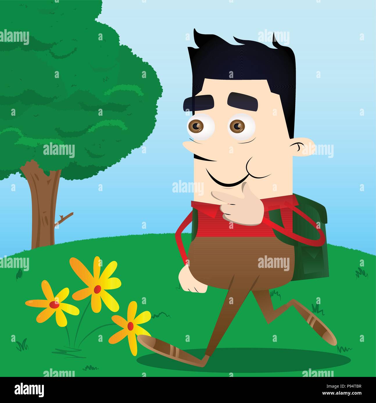 Schoolboy thinking or pointing to his left side. Vector cartoon ...