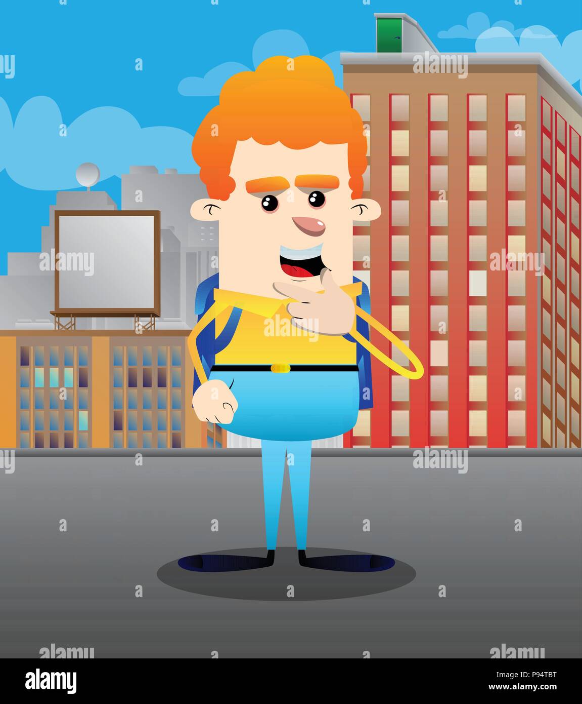 Schoolboy thinking or pointing to his left side. Vector cartoon ...