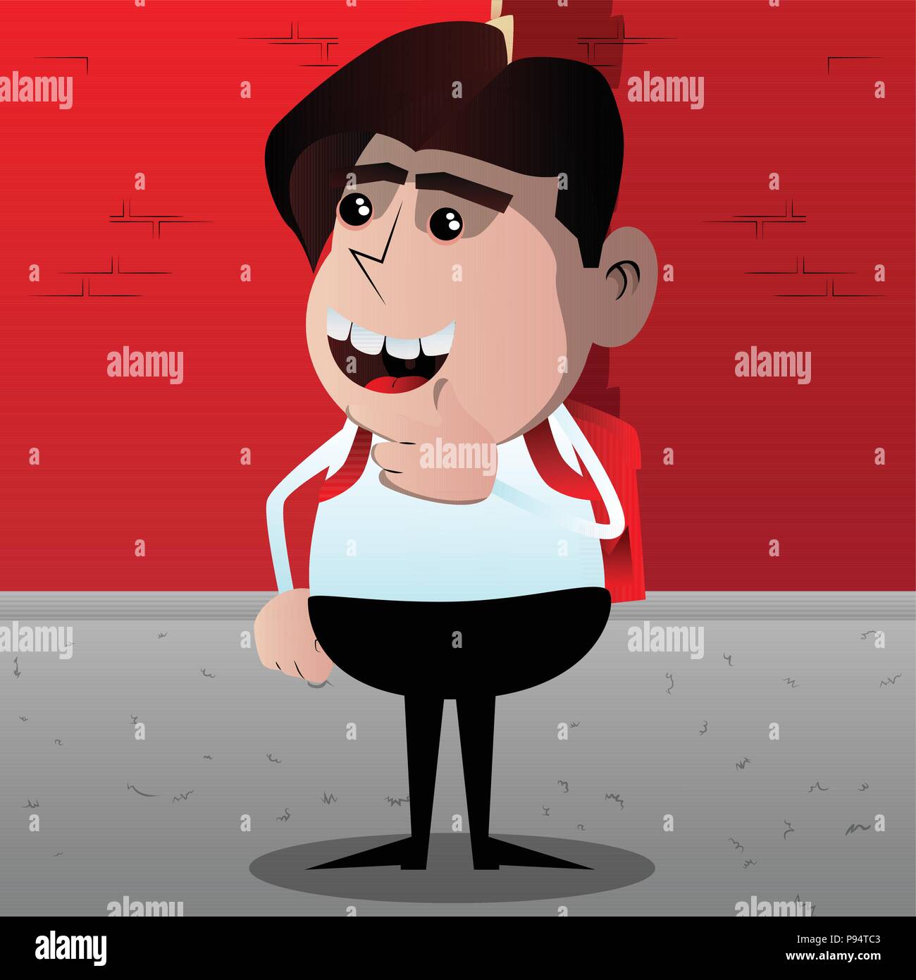 Schoolboy thinking or pointing to his left side. Vector cartoon ...