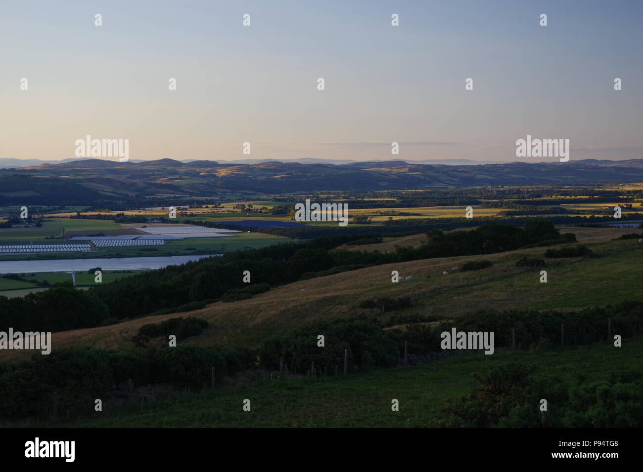 Tay Valley Farmland Landscape and Scottish Hills in the Golden Light of ...