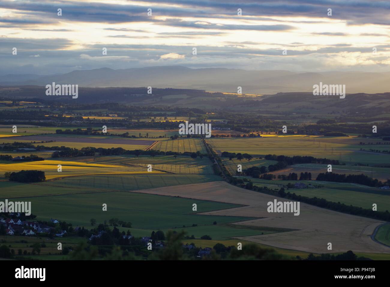 Tay Valley Farmland Landscape and Scottish Hills in the Golden Light of ...