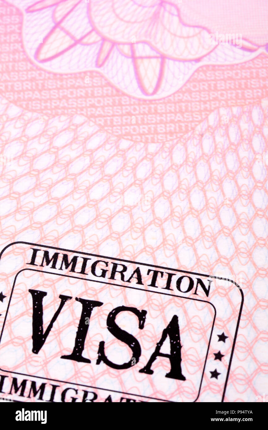 Immigration visa stamp passport page close up Stock Photo - Alamy