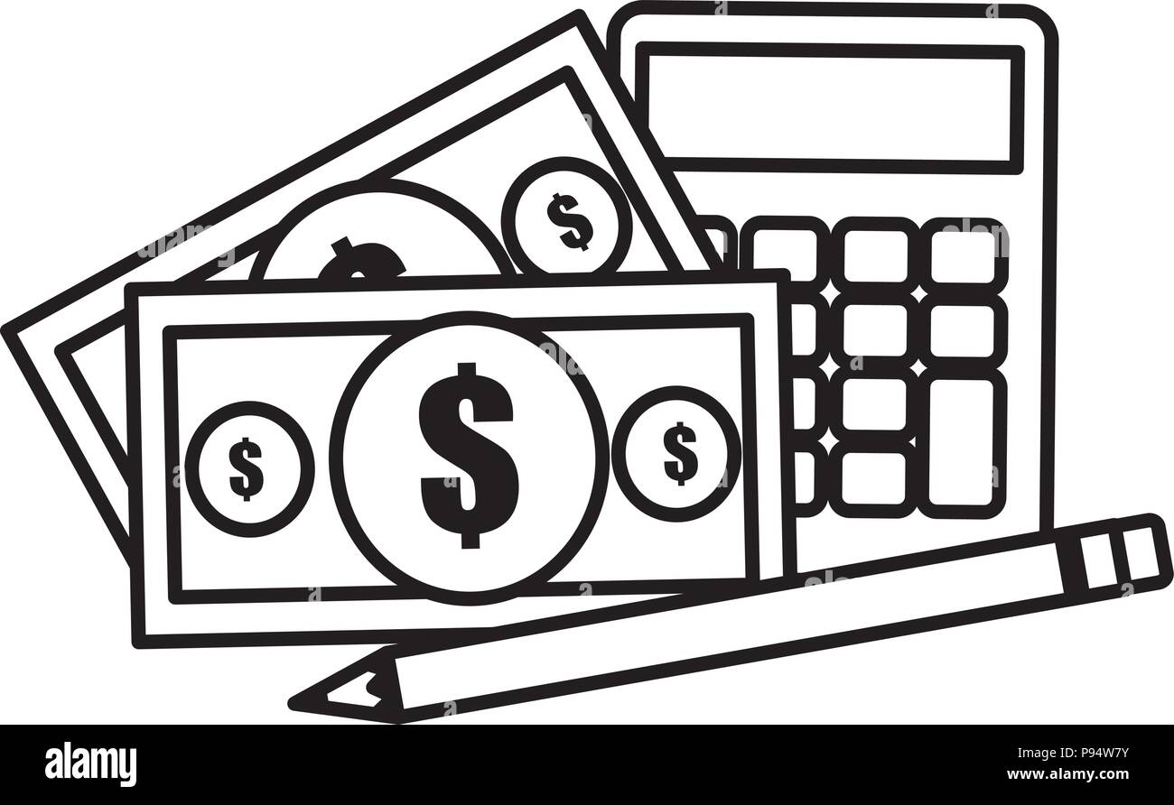 calculator math with bills and pencil Stock Vector Image & Art - Alamy