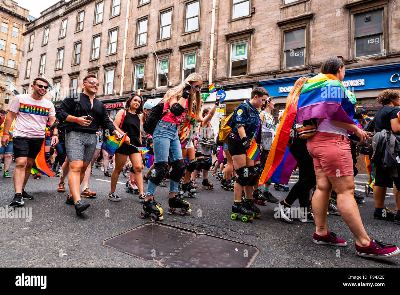 Glasgow, UK. Sat 14 July 2018. Participants at Glasgow’s annual Pride ...