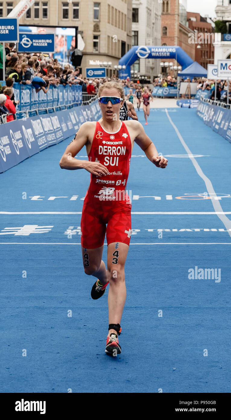 Hamburg, Germany. 14th July, 2018. Julie Derron of Switzerland crosses ...