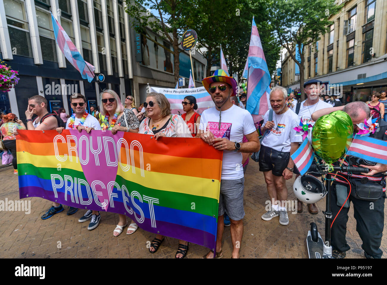 London, UK. 14th July 2018. Croydon Pride Chair Paula Goodwin is at the ...