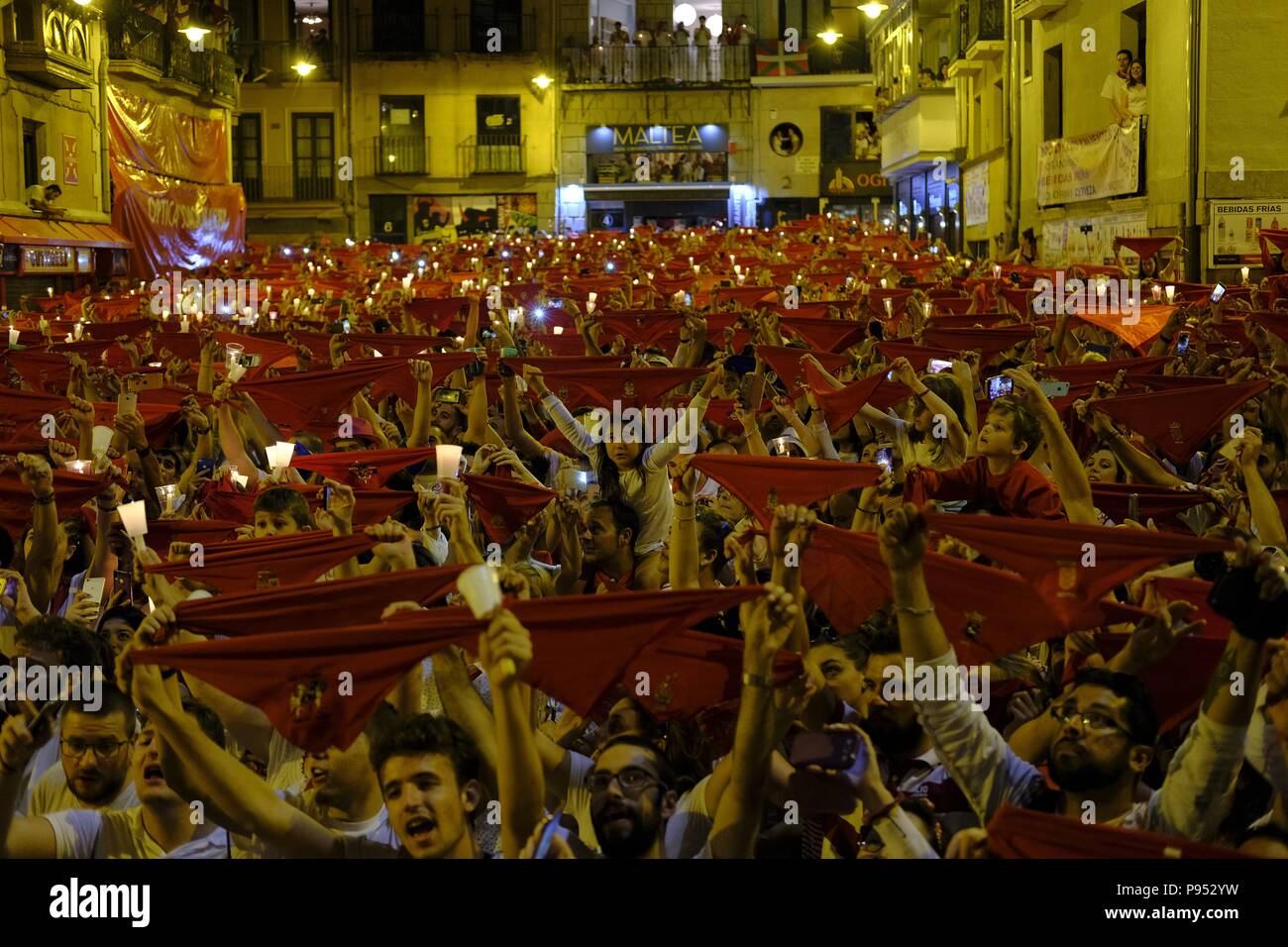Pamplona, Spain. 14th July 2018. End of the festivities of San Fermin ...