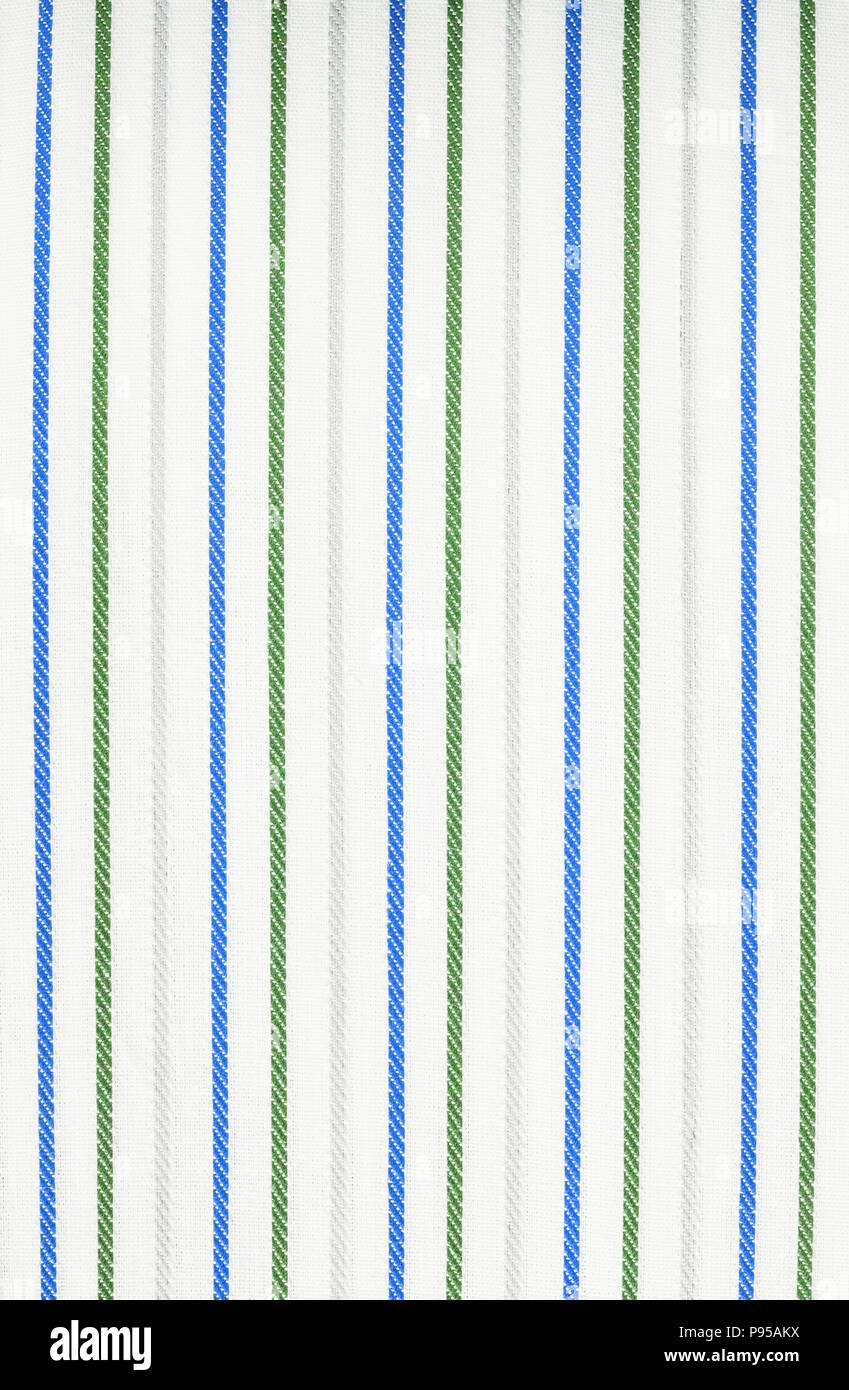 White fabric texture with blue and green stripes pattern. Closeup Stock ...