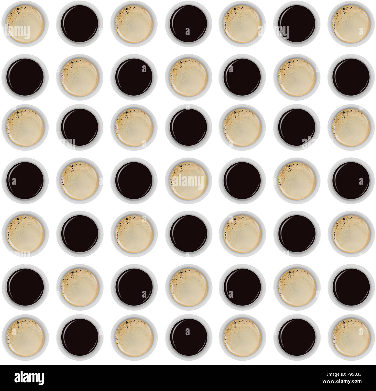 black coffee and coffe with milk in coffee cups top view isolated on ...