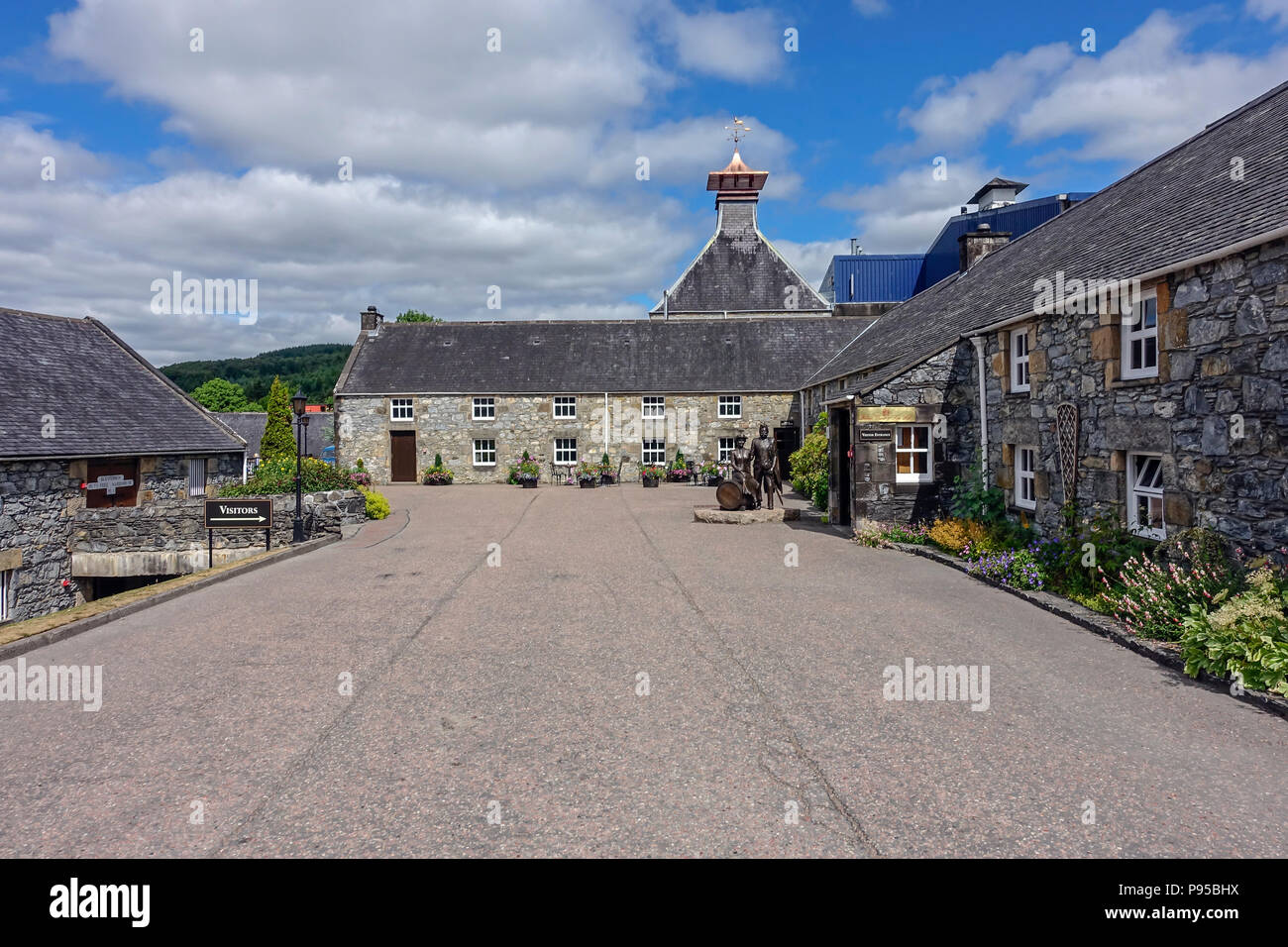 Glenfiddich Whisky Distillery in Dufftown Moray Scotland with statue of ...