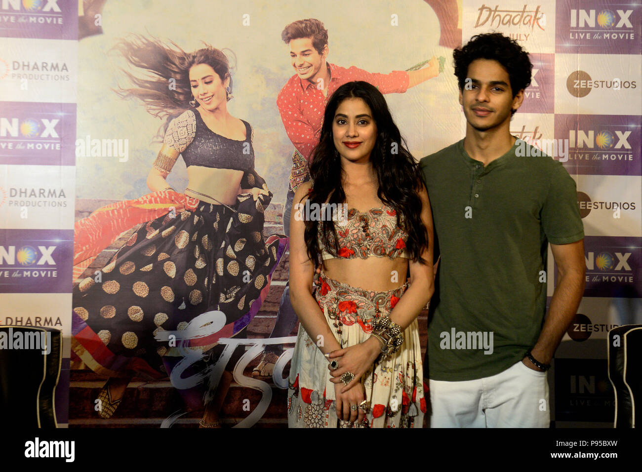 Kolkata, India. 13th July, 2018. Actor Ishaan Khattar(left) and actress ...