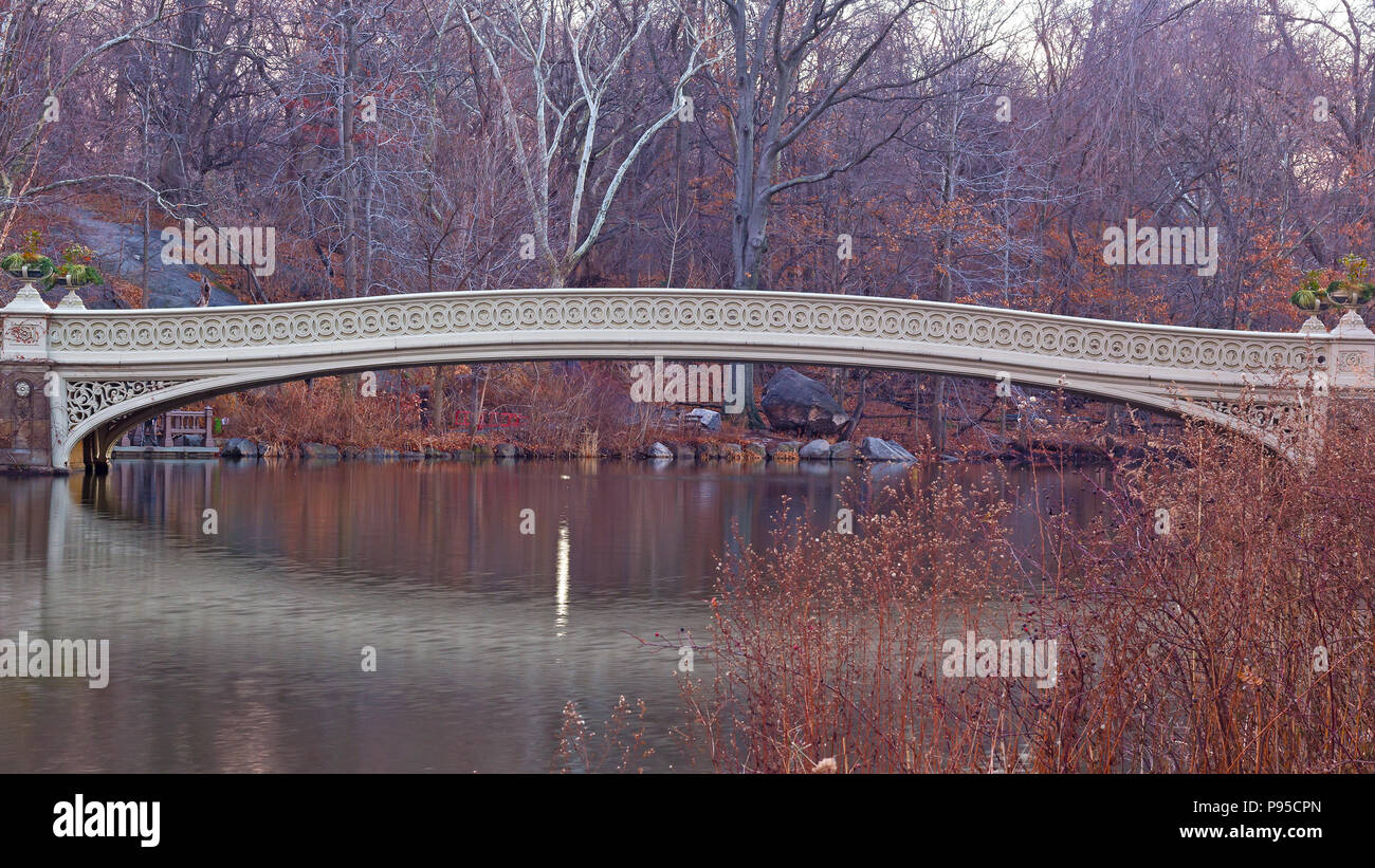 The Bow Bridge at quiet sunrise in Central Park, New York City. The ...